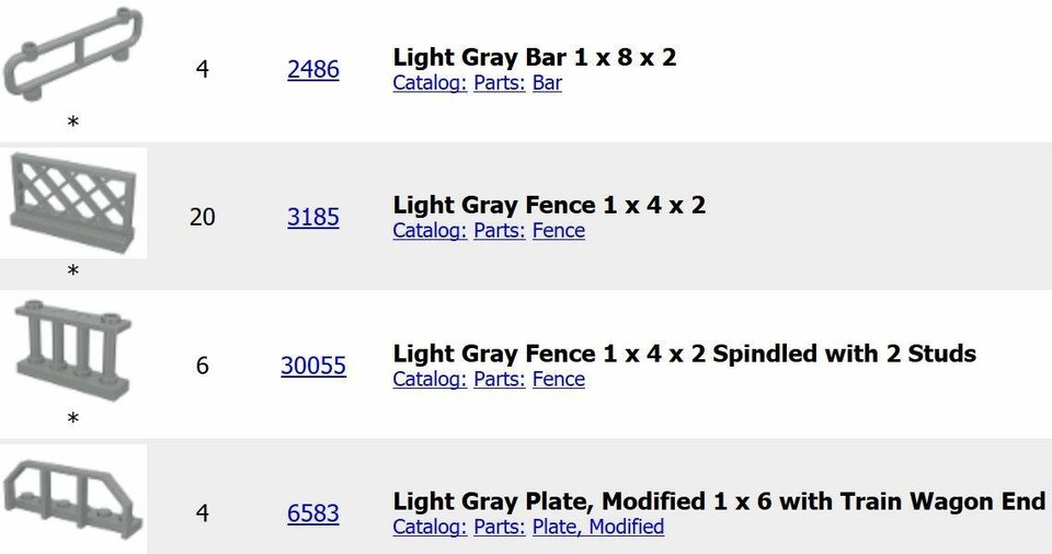 LEGO 2486 3185 6583 30055 10050 Bulk Lot Gray Grey Fences Railing Bar ...