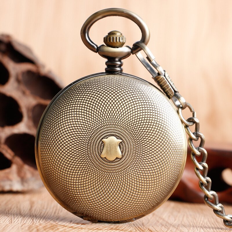 Retro Bronze Skeleton Hand Winding Mechanical Men's Pocket Watch ...