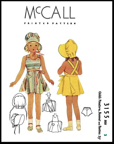 McCall 3155 Pinafore Sewing Pattern Toddler Dress Frock BONNET PANTIES ...