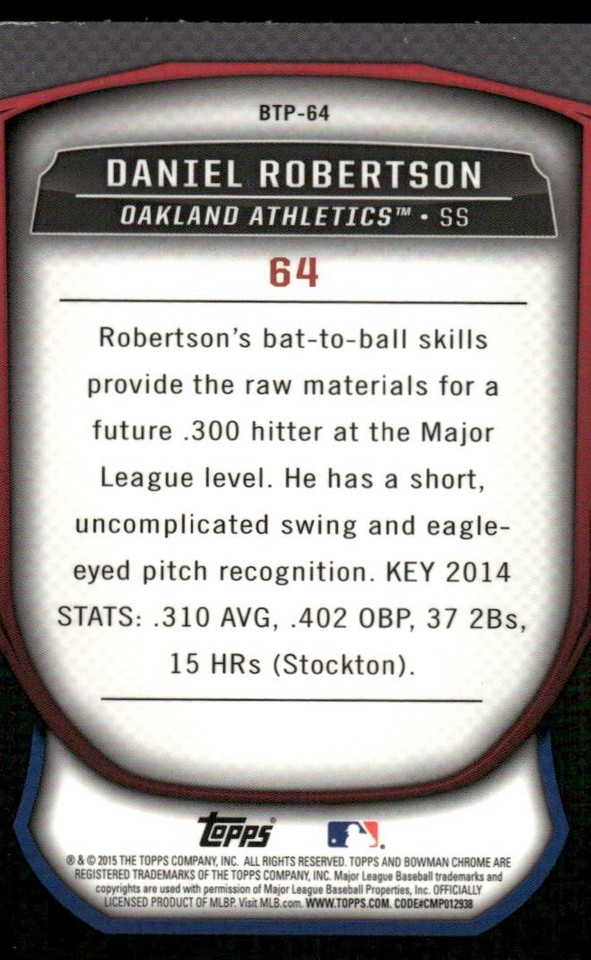 2014 Bowman Draft - Top Prospects Chrome Daniel Robertson #CTP-44 (RC ...