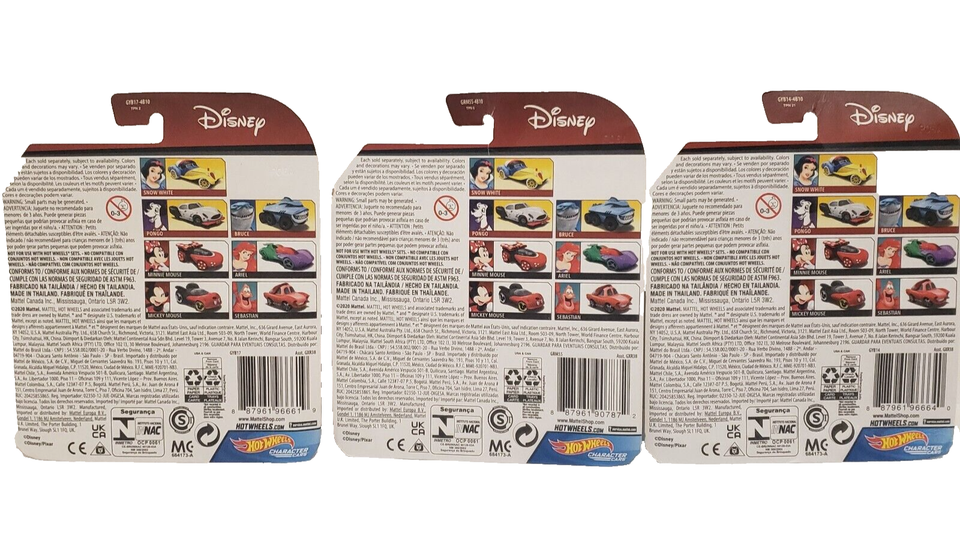 Hot Wheels Disney Character Car Mickey Mouse ,Sebastian AND Pongo car ...