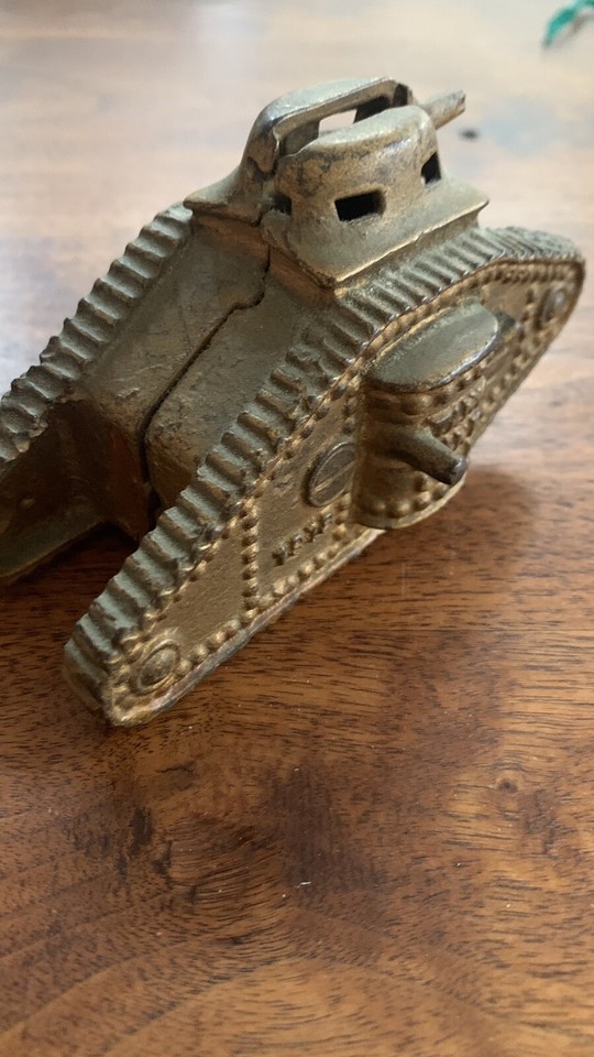 ORIGINAL ANTIQUE 1918 WW1 CAST IRON TOY TANK BANK MILITARY U.S.A. 4.5x2 ...
