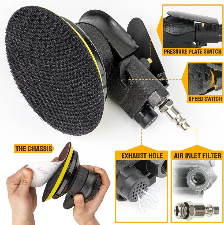 6 Inches Air Random Orbital Sander, Pneumatic Palm Car Sanders For Wood ...