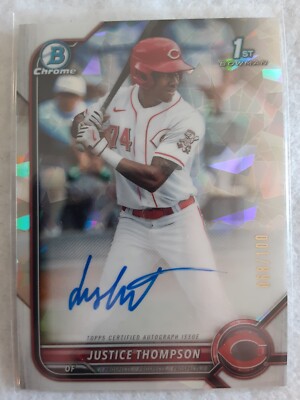 2022 BOWMAN CHROME JUSTICE THOMPSON AUTO 68/100 1ST BOWMAN PROSPECT # ...