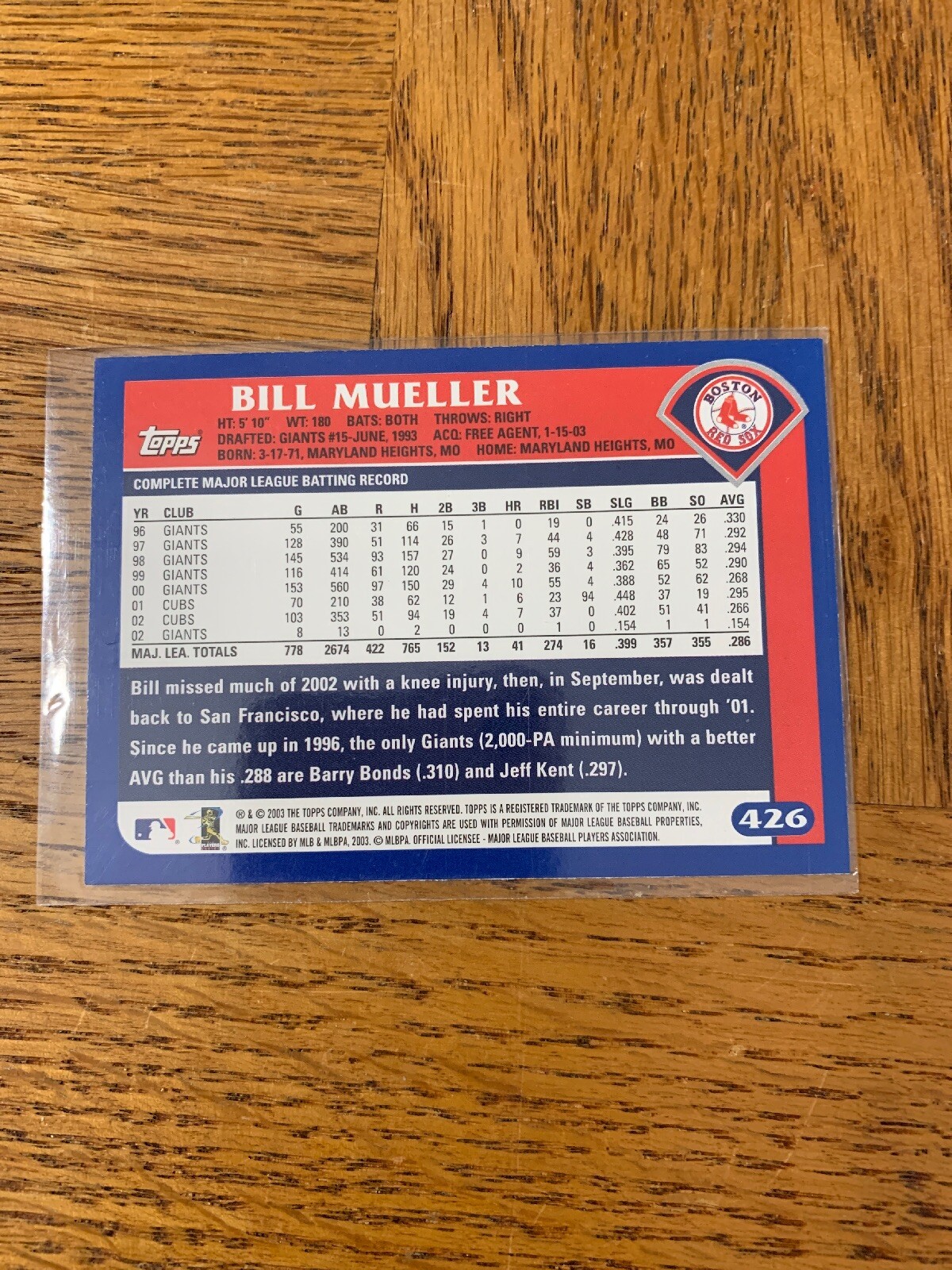 Topps 426 Bill Mueller Card | eBay