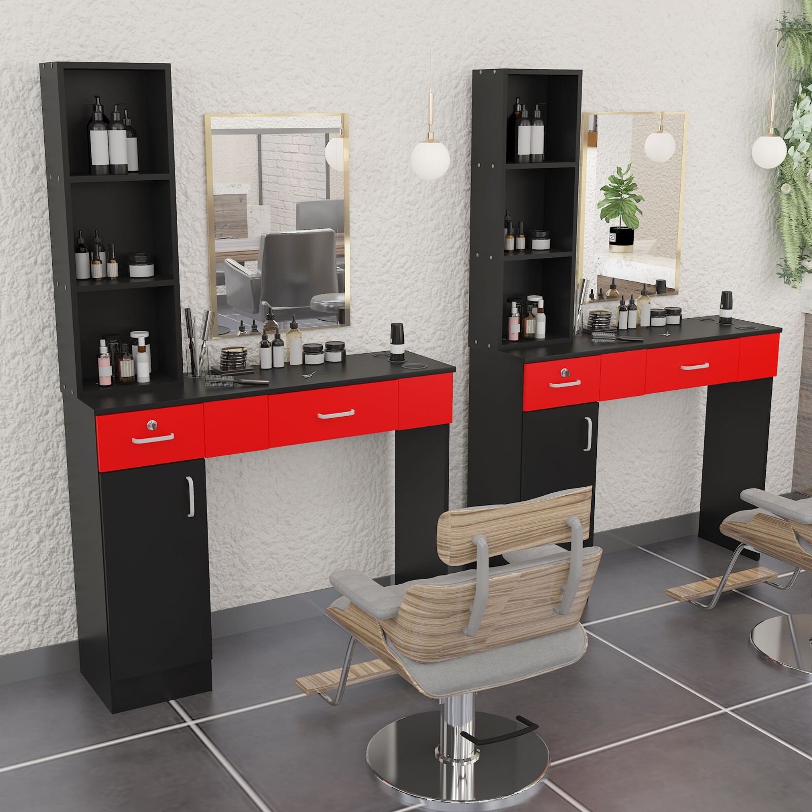 Barber Table Home Lockers beauty salon multi-functional lockers red ...