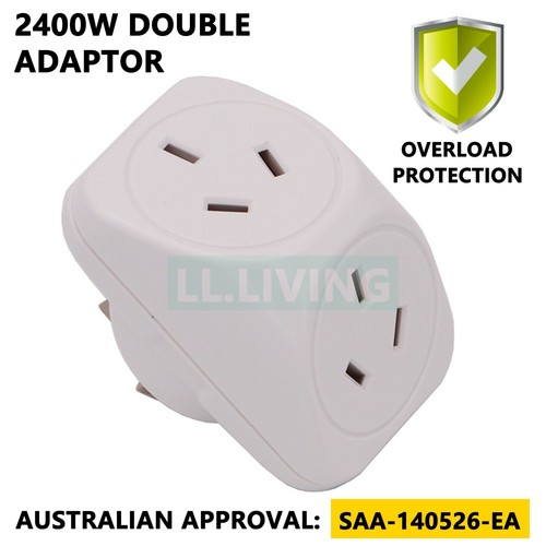 2400W Double Adaptor Triangular 2 Socket White Outlet Power Board ...