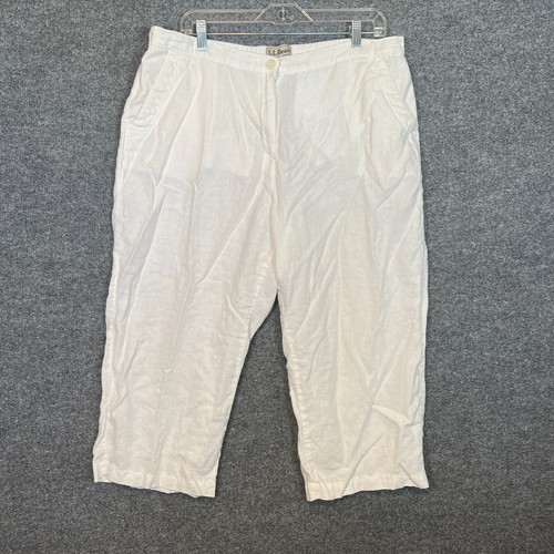 L.L Bean Pants Womens 18 White Linen Capris Stretch Waist Plus Size ...