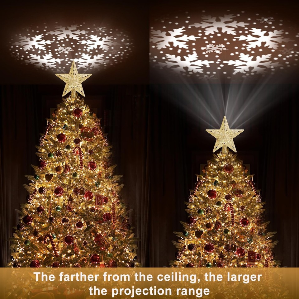 Christmas Tree Topper Projector Snowflake Christmas Star Tree 6 ...