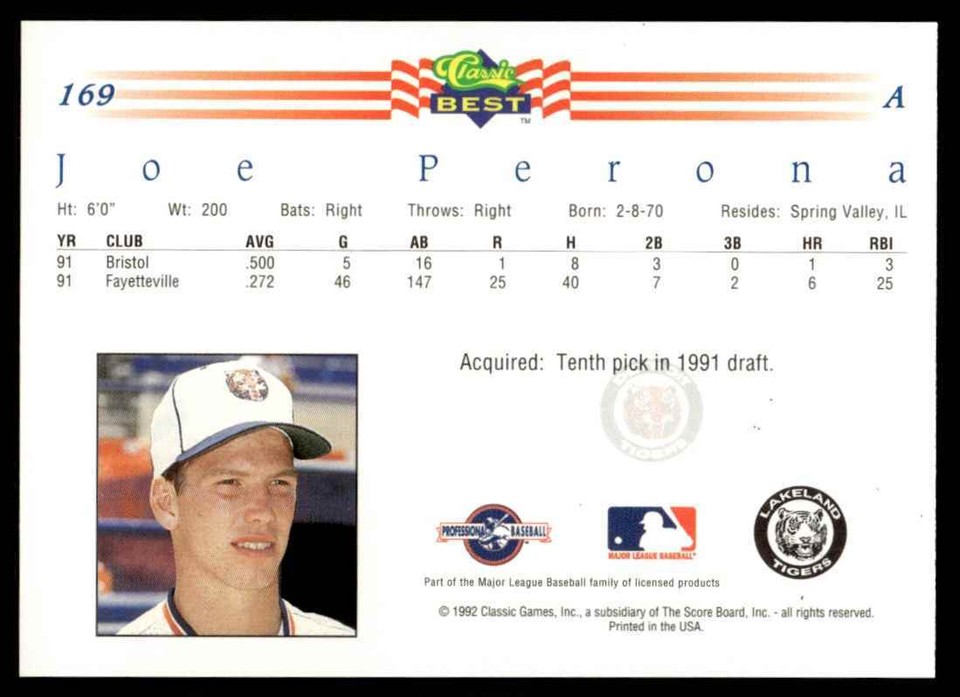 1992 Classic Best Joe Perona Lakeland Tigers #169 | eBay