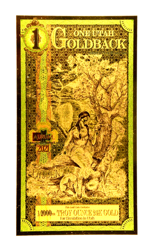 1 Utah Goldback Aurum Gold Foil Note 1/1000 oz 24kt .999 Fine Gold Back ...