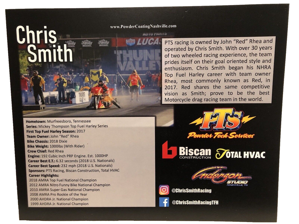 2019 CHRIS SMITH RED SHEA OWNED TOP FUEL HARLEY MOTORCYCLE DRAG RACING ...