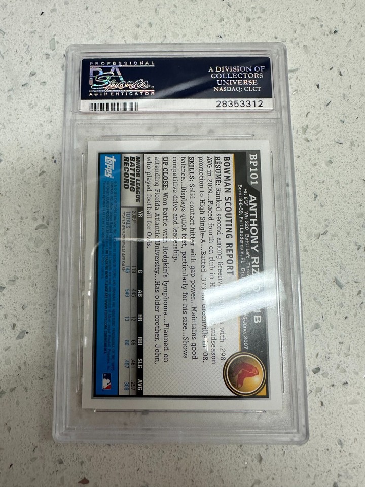 Anthony Rizzo PSA Gem Mint 10 Bowman Rookie Card 2010 BP101 Boston Red ...