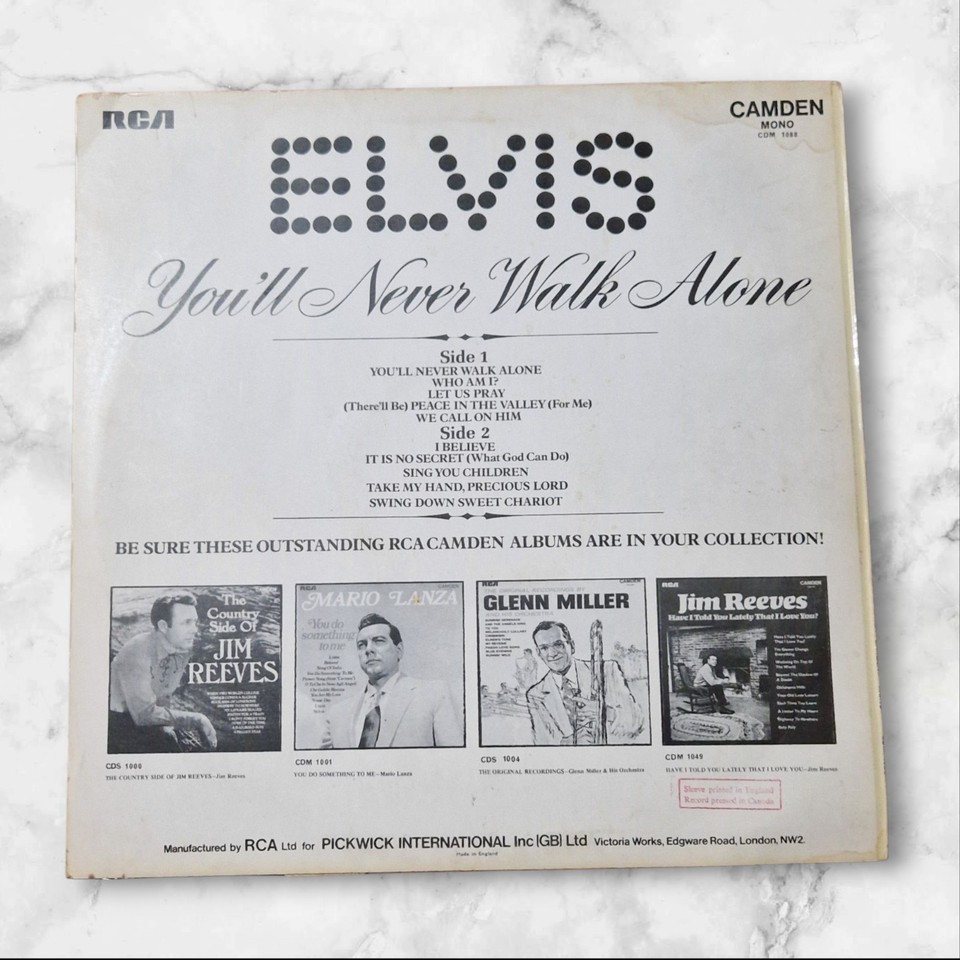 Elvis Presley You'll Never Walk Alone 12" Vinyl 1971 Mono RCA Camden ...