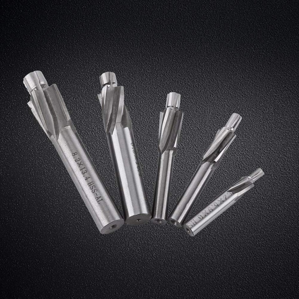 5pcs Counterbore Drill Bits Set, 4 Flutes Straight End Mill Cutter HSS ...