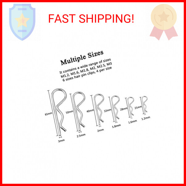 24PCS Cotter Pins, Zinc Plated Steel Spring Fastener Assortment Kit ...