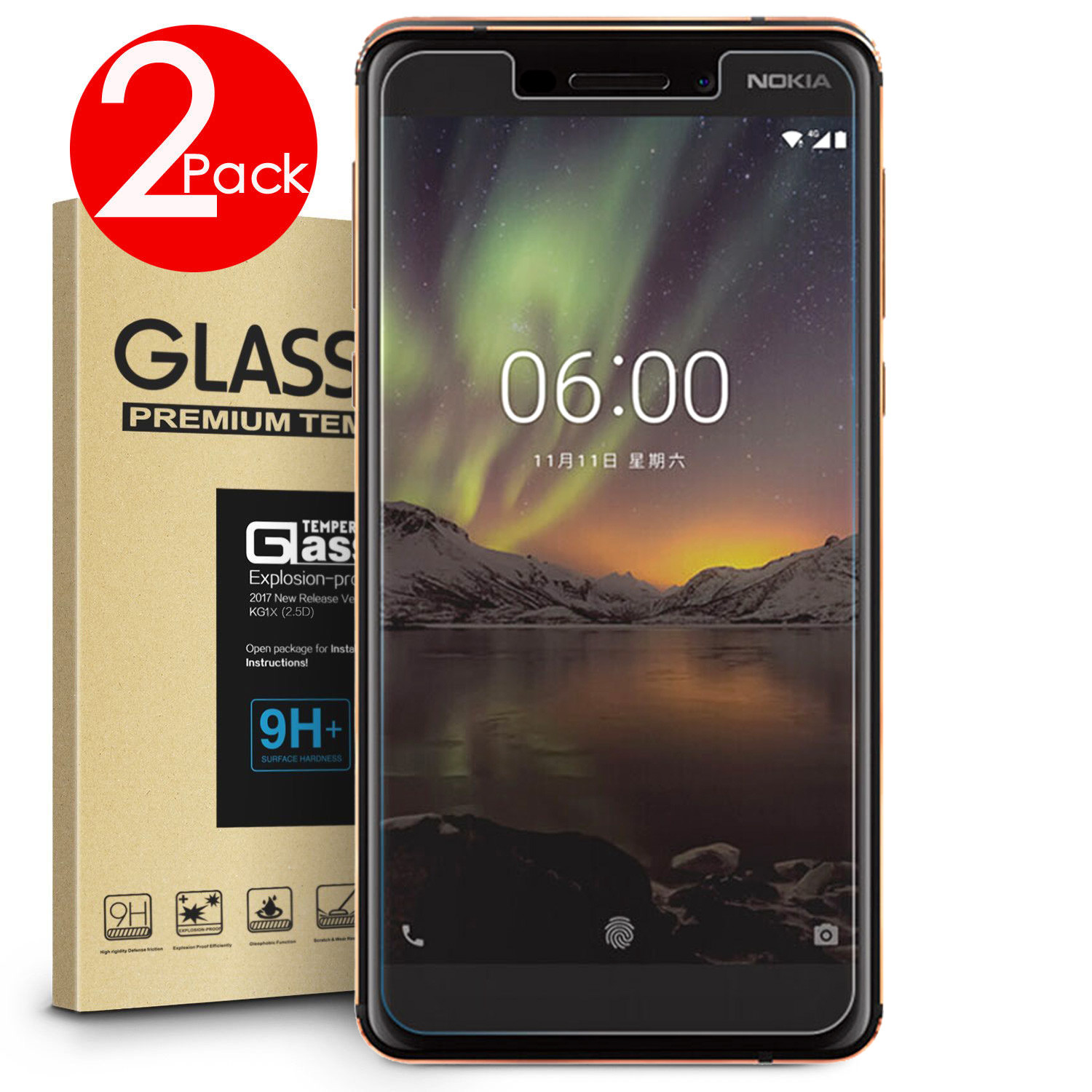 2 PACK 9H Tempered Glass Screen Protector for Nokia 4.2/ 3.2/6.1/ 5.1 ...