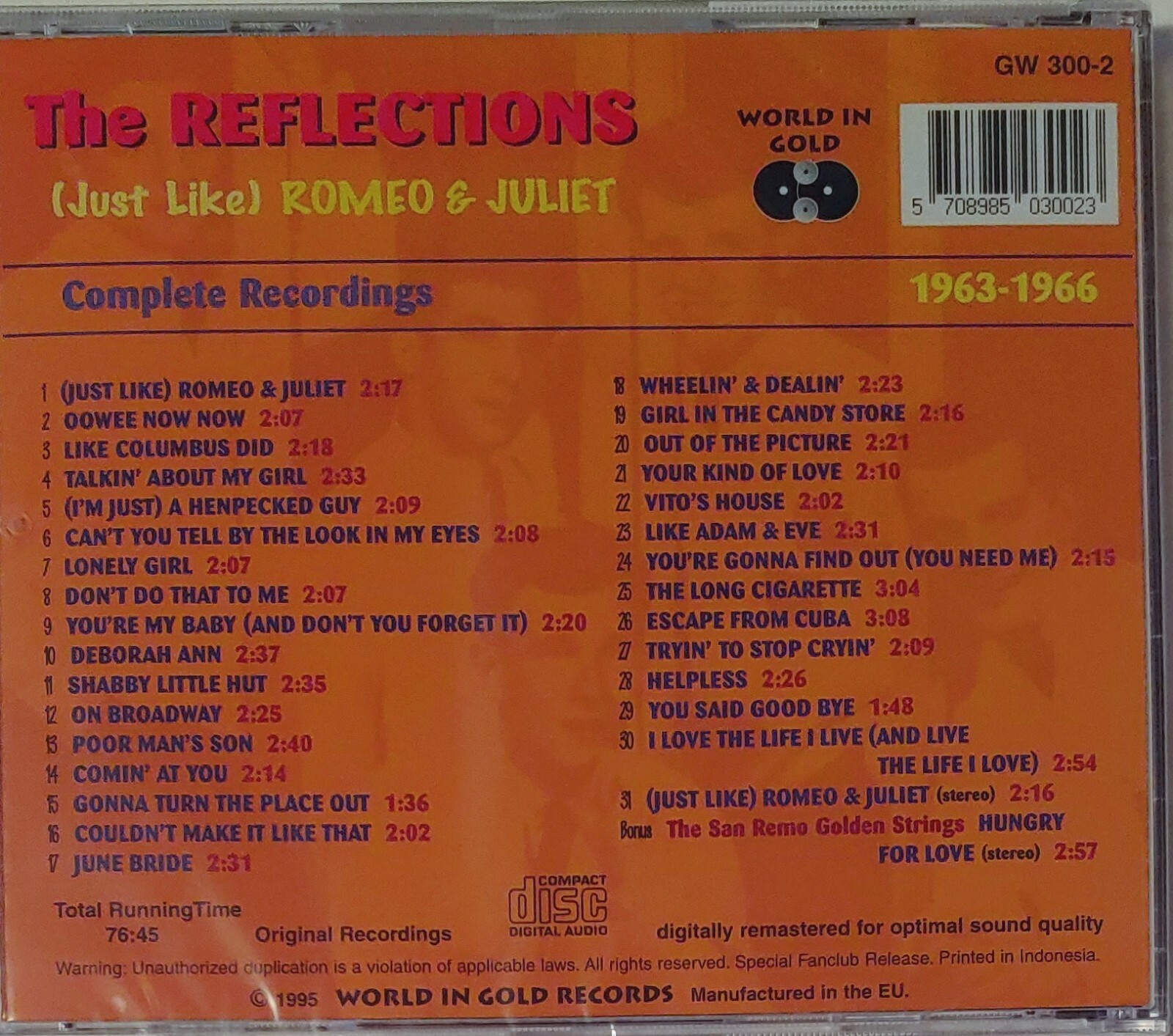 The Reflections ROMEO & Juliet Rock 1 Disc CD for sale online | eBay