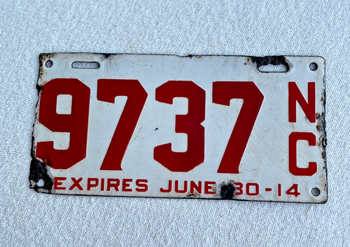 Antique 1913/1914 North Carolina Porcelain License Plate Tag #9737 ...