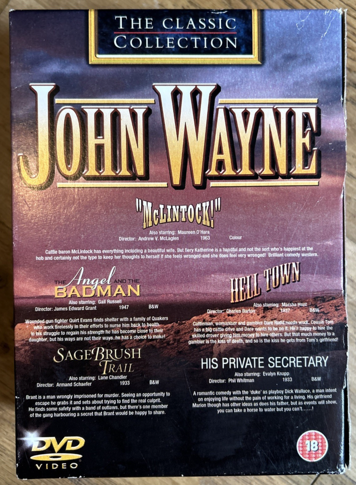 JOHN WAYNE ~ 5 X DVD MOVIE BOX SET McLINTOCK HELL TOWN ANGEL & BADMAN ...