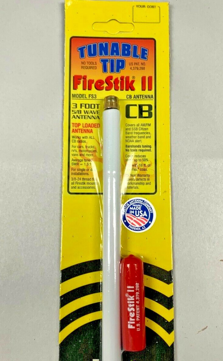 Firestik II FS3 White 3 ft. Fiberglass CB Radio Antenna w/ tuneable tip ...