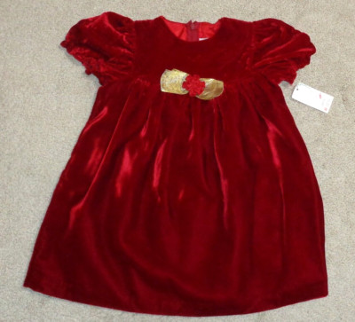 Toddler Girls Small Treasure Dress Red Velvet Gold Bow 24 Months NEW | eBay