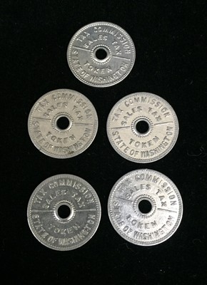 5 Vintage 1935 State of Washington Tax Commission Tax Aluminium Tokens ...