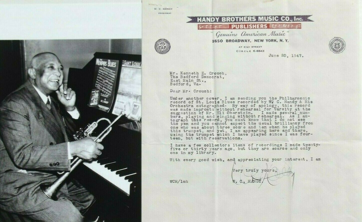 W.C. Handy ''Father Of The Blues'' African American Composer Autograph ...