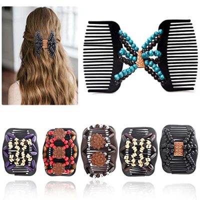 Magic Hair Combs for Women Wood Beaded Stretch Double Hair Side Combs ...