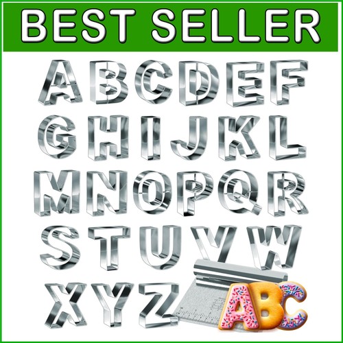 26-Piece Stainless Steel ABC Cookie Cutter Set - 3.5-Inch Letters ...