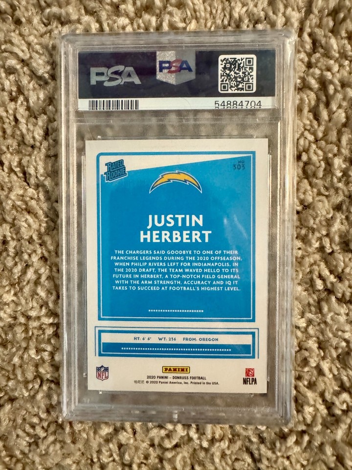 2020 Panini Donruss #303 Justin Herbert Rated Rookie PERFECT PSA 10 Gem ...