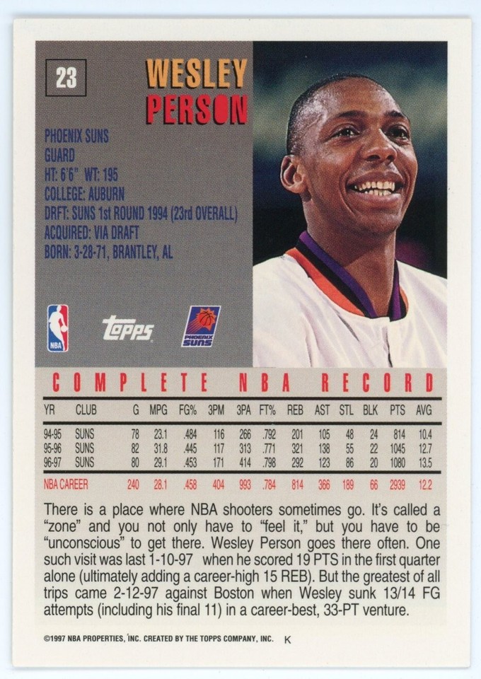 1997-98 Topps Wesley Person Card #23 | eBay