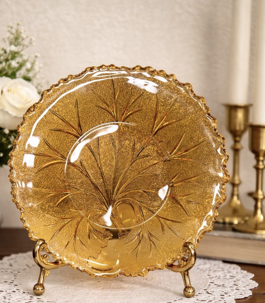 Indiana Glass Tree of Life Amber Plates Set of 4 8.25” Pebble Leaf ...