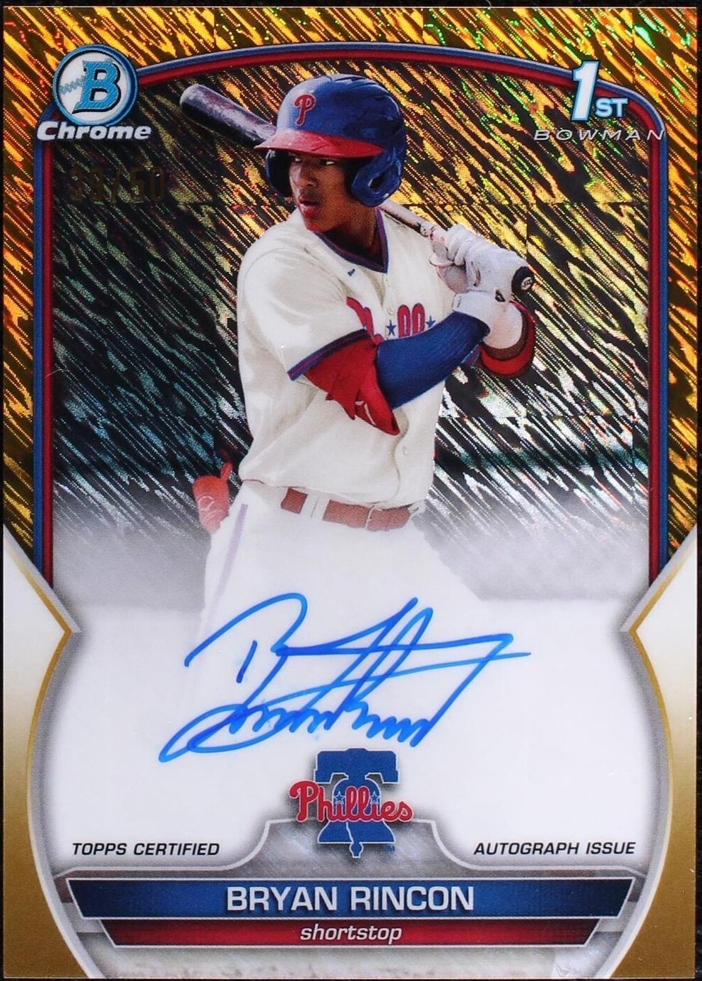2023 Bowman Chrome - Prospect Autographs Bryan Rincon #CPA-BRN Gold Shimmer Refractor /50 (AU ...