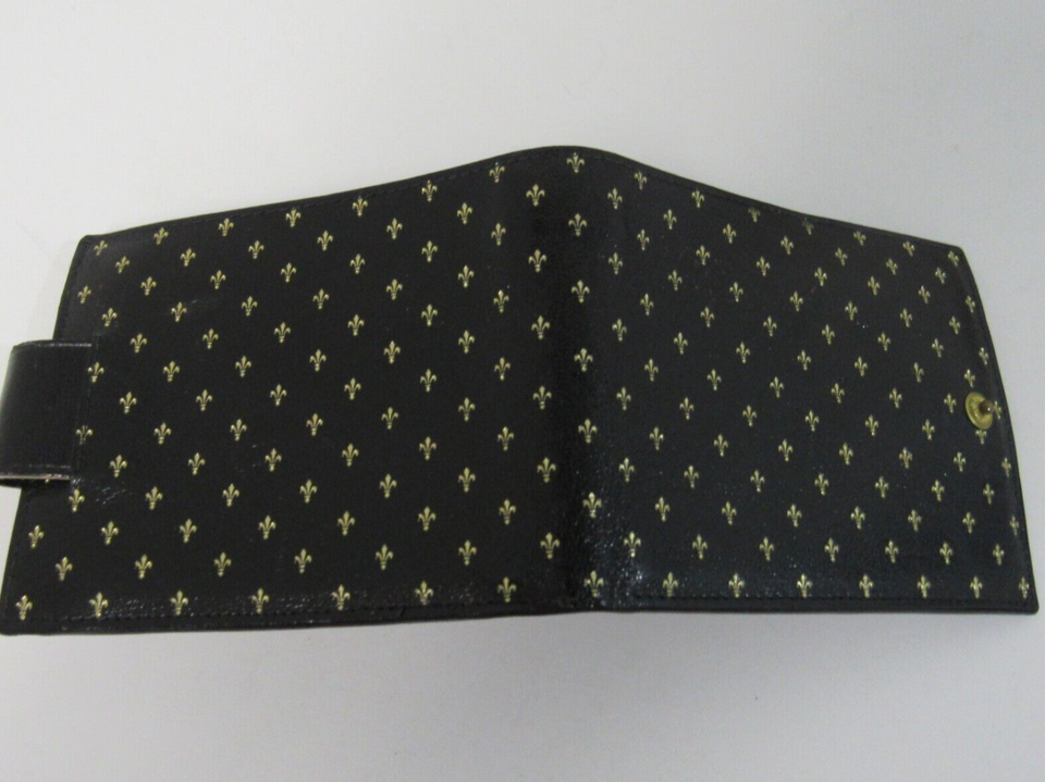 Vintage Italian Leather School Wallet Billfold Black Gold Fleur de Lis ...