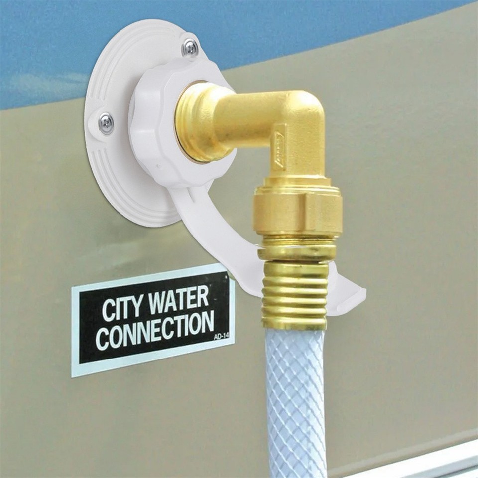 RV City Water Fill Inlet Connection with Check Valve Flange Brass Hose ...