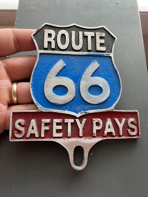 Route 66 Topper Frame SAFETY PAYS Auto License Plate Classic Car Auto ...