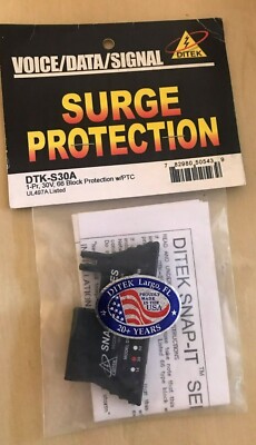Ditek DTK-S30A 66 Block Quick Connect Surge Protector, 30V, UL497A NEW ...