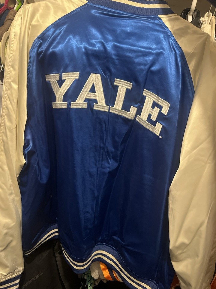 H&M Yale University Satin Jacket Mens XXL Blue White Letterman Varsity ...