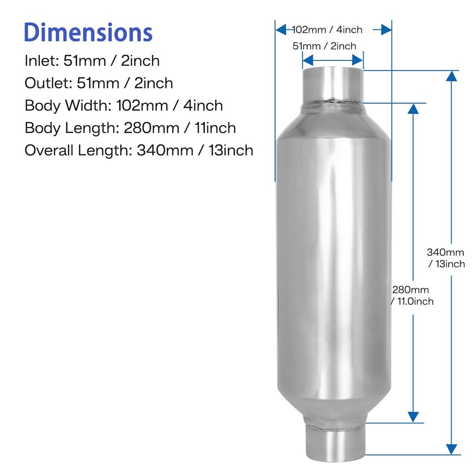 2" Inlet/Outlet Exhaust Resonator Muffler Stainless Steel Universal 13 ...