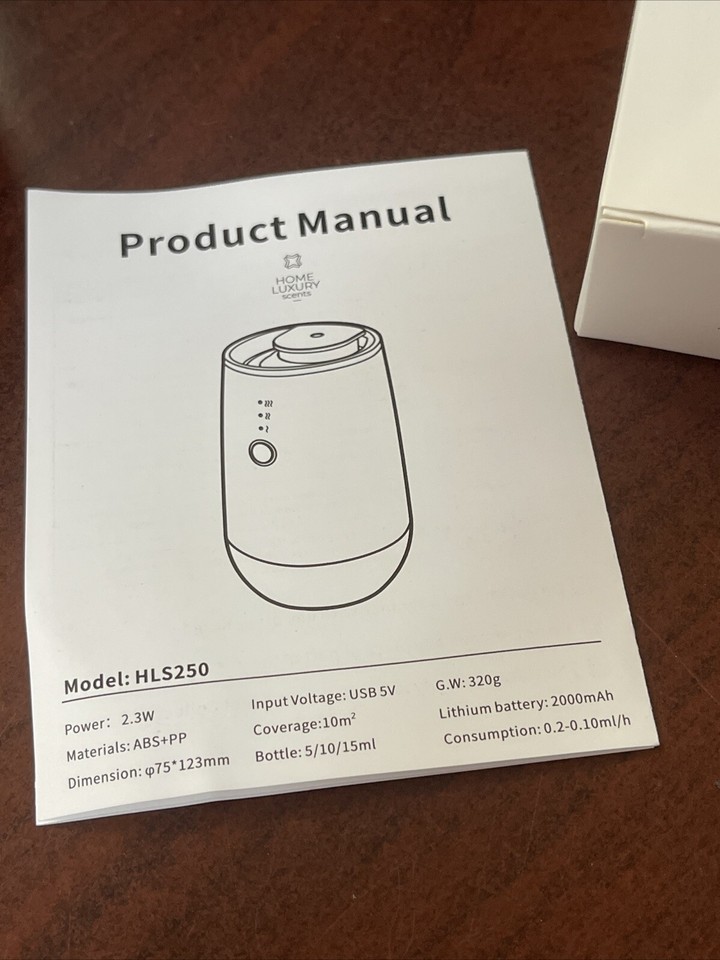 Home Luxury Scents HLS250 Oil Diffuser Rechargeable w Scent Bottles ...