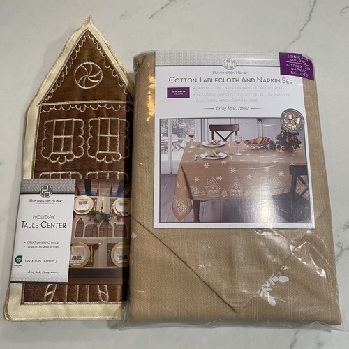 Aldi Gingerbread House Village Tablecloth Napkins Table Runner Pottery ...