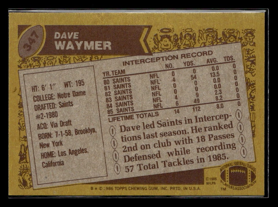 1986 Topps #347 Dave Waymer - NM/MT+ Set Break! | eBay
