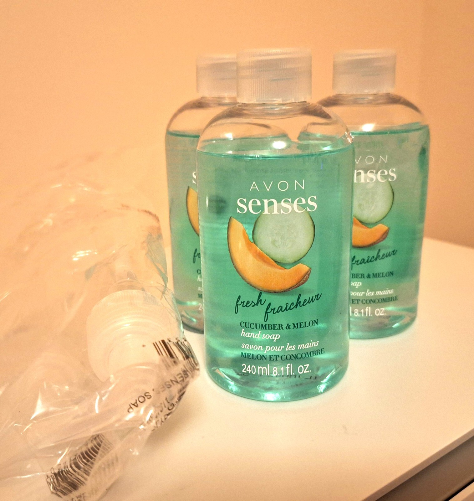 3 Bottles Avon Senses Cucumber Melon Hand Soap w/Pumps, new/sealed, 8.1 ...