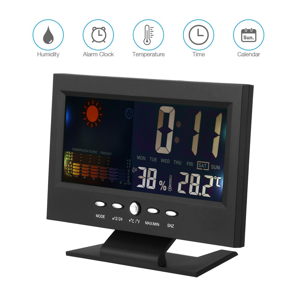 Weather Forecast Led Digital Alarm Clock Snooze Calendar Thermometer ...