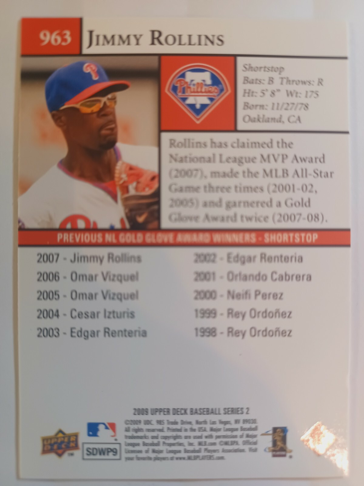 2009 Upper Deck - Gold #963 Jimmy Rollins /99 for sale online | eBay