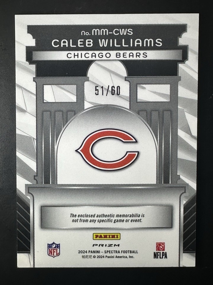 CALEB WILLIAMS 2024 Spectra Monumental Memorabilia Hyper Prizm Patch ...