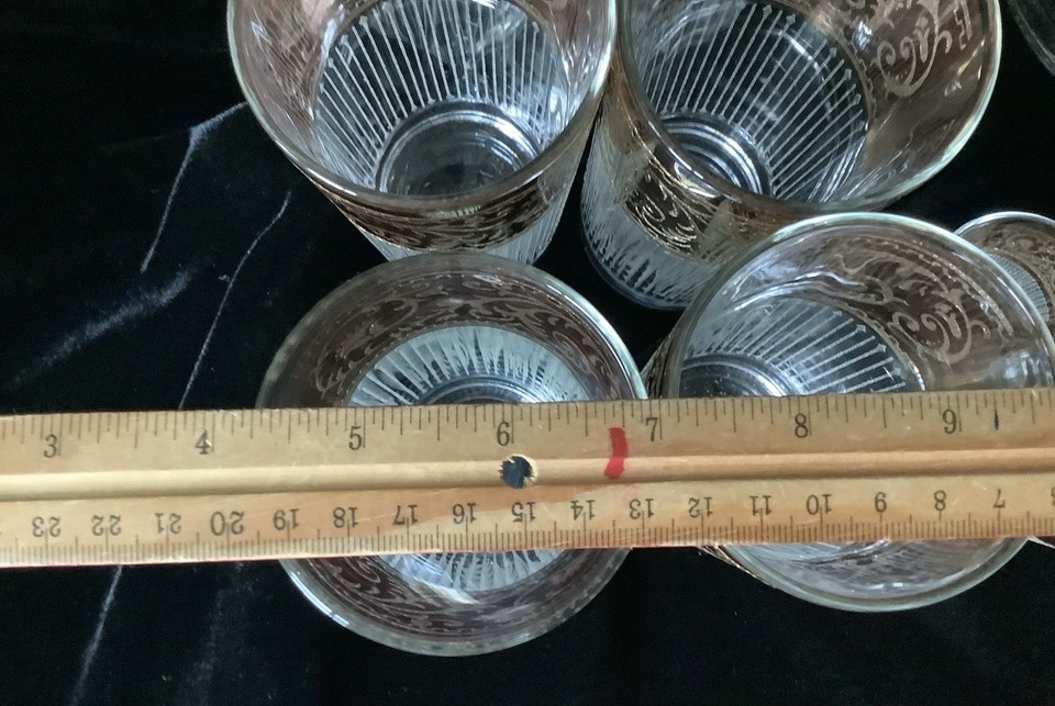 MCM Starlyte Culver 22k Gold Scroll 6 Highball, Ice Bucket,6 Rocks,5 ...