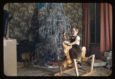 Boy Rocking Horse Gun Christmas Americana 35mm Slide 1950s Red Border ...