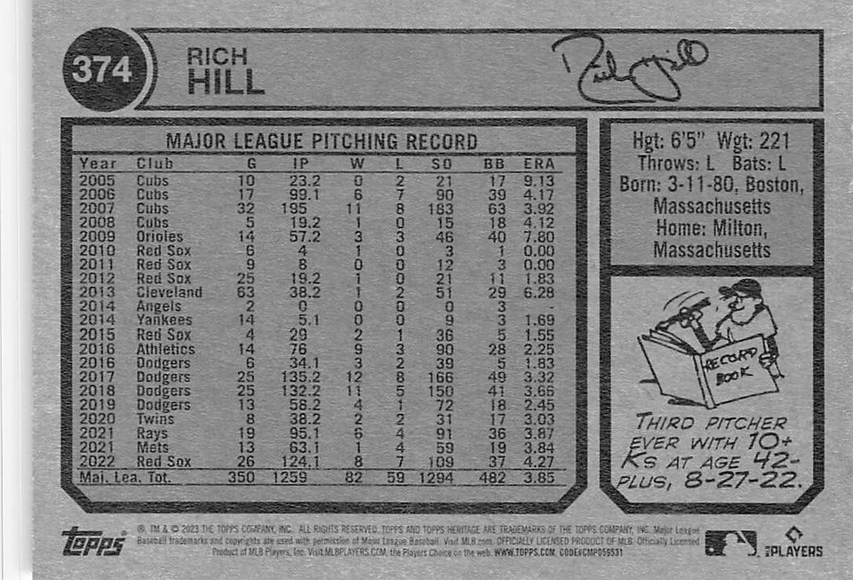 2023 TOPPS HERITAGE (#374) - RICH HILL | eBay